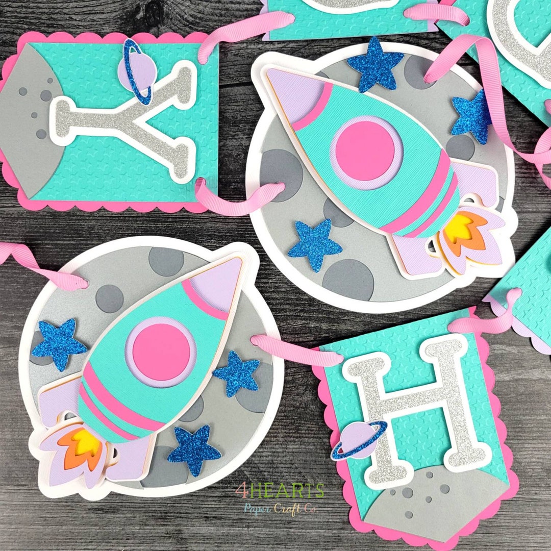 Space Themed Birthday Banner With Planets, Rockets, Moon, and ...