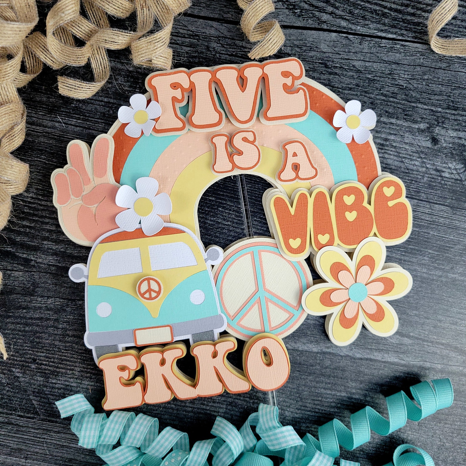 Five is a Vibe Cake Topper Groovy Cake Topper Groovy Birthday - Etsy