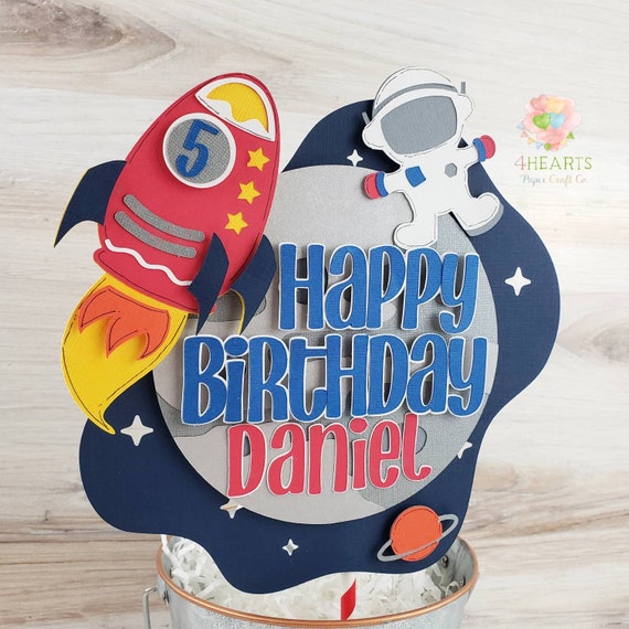 Rocketship Space Cake Topper | Etsy