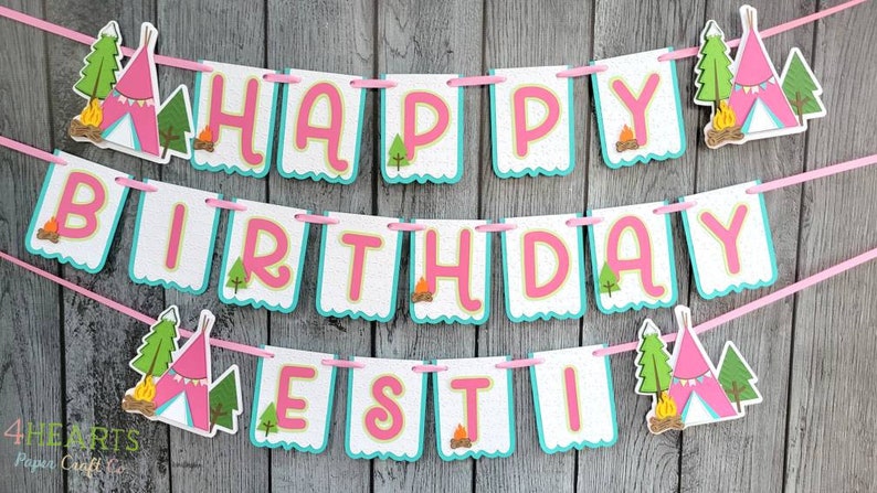 Girls Camping Banner Glamping Birthday Banner | Etsy
