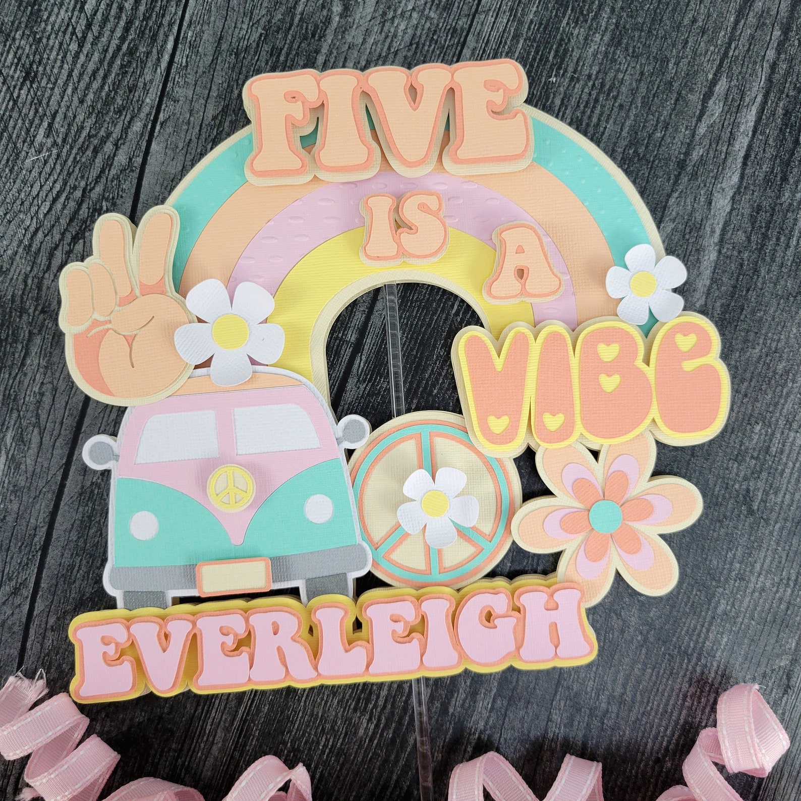 Five is a Vibe Cake Topper Groovy Cake Topper Groovy Birthday - Etsy