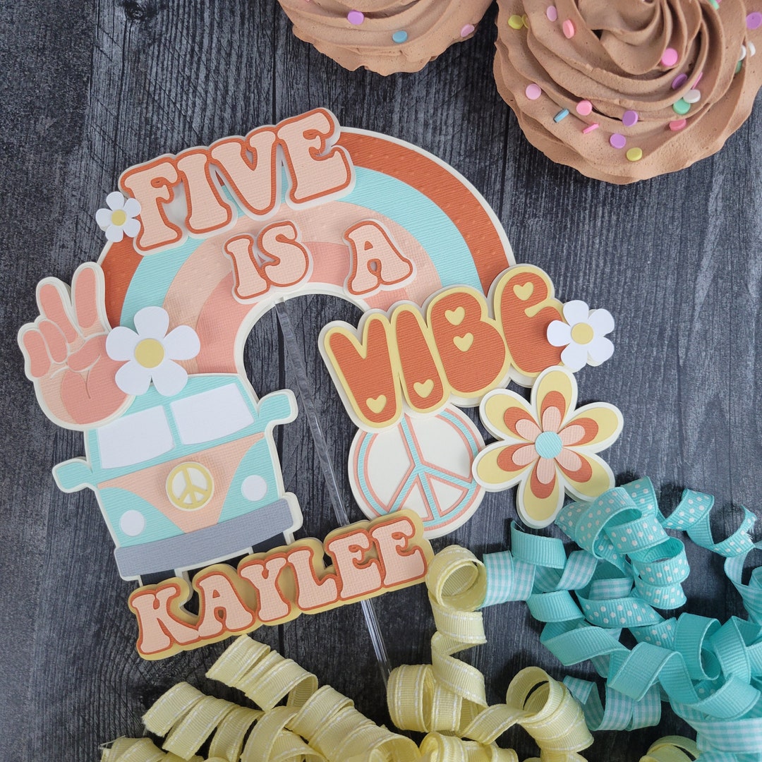 Five is a Vibe Cake Topper Groovy Cake Topper Groovy Birthday - Etsy