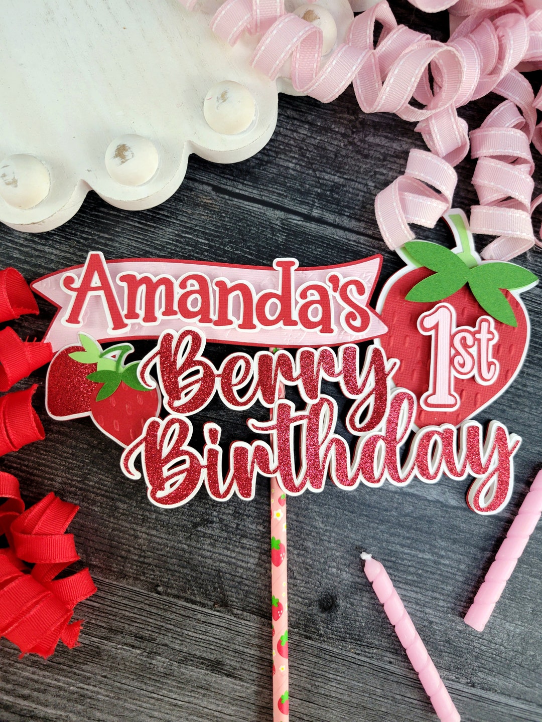 Berry First Birthday Cake Topper Strawberry Cake Topper - Etsy