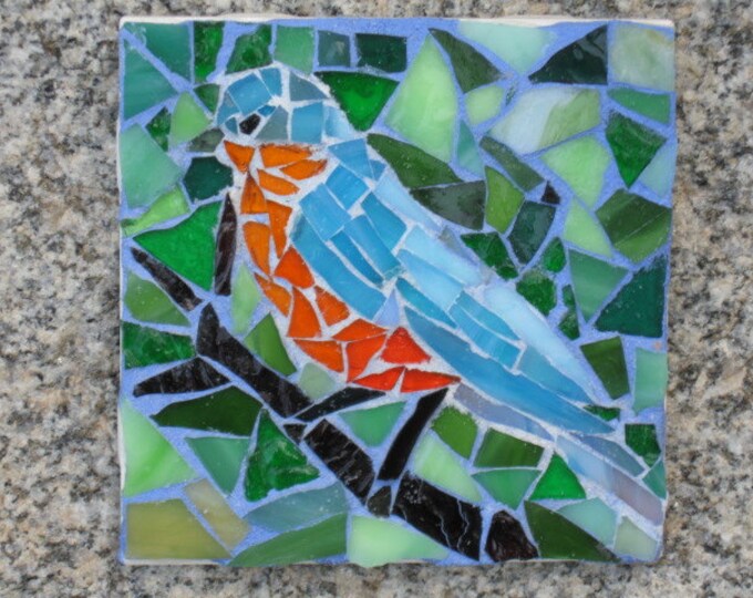 Stained Glass Mosaic Blue Bird Tile or Coaster - Etsy