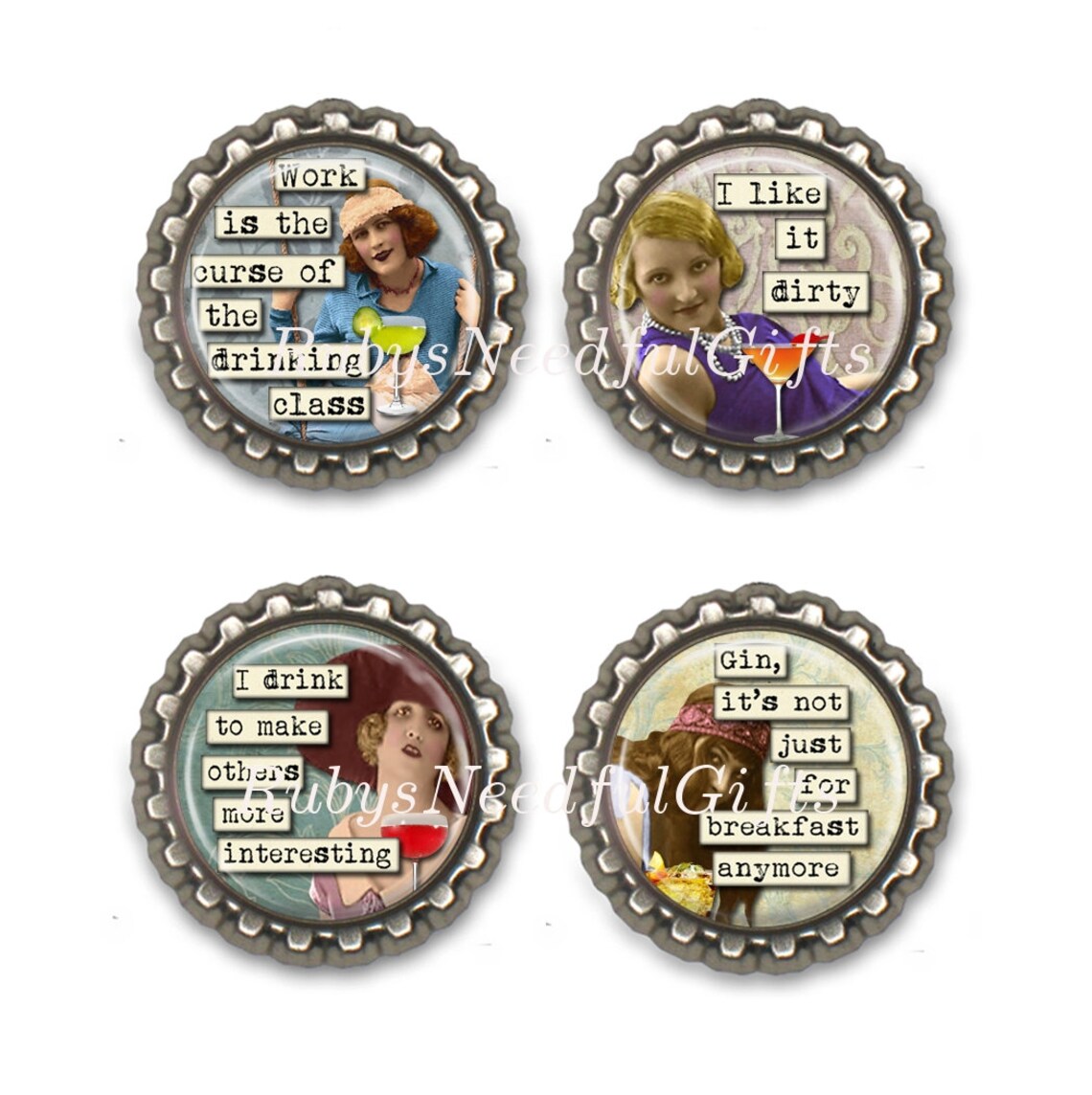 Alcohol Divas Bottle Cap Magnets Bottlecap Magnets Set of 4. - Etsy