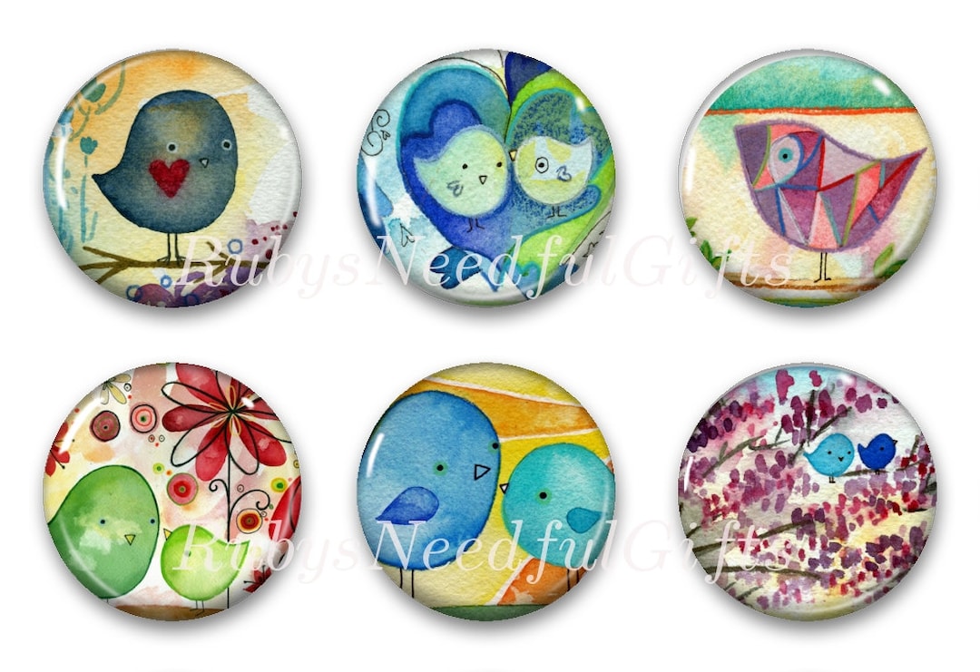 Bird Magnets, Button Magnets, Fridge Magnets, Round Magnets, 1 1/4 Inch ...