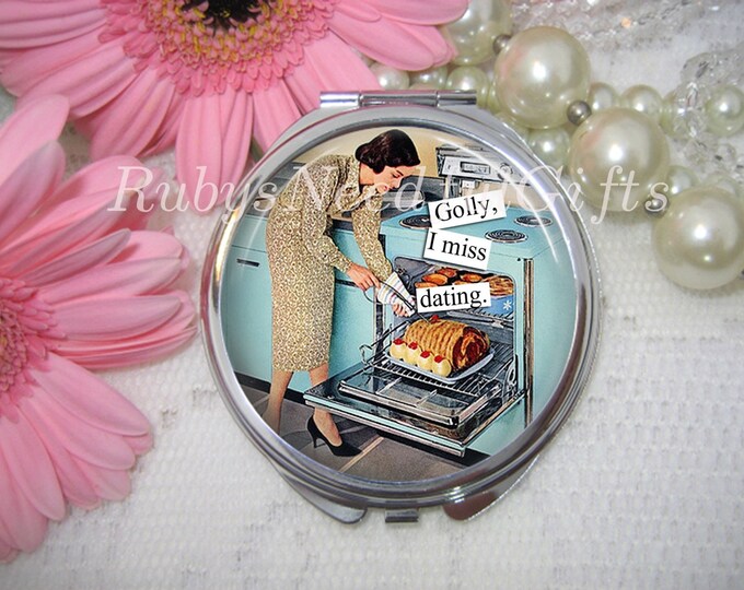 Compact Mirror With Retro Housewife Funny Image, Cosmetic, Handbag or ...