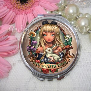 Compact Mirror With Alice & White Rabbit, Cosmetic, Handbag or Purse ...
