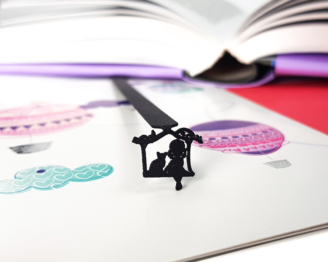 Girl and Cat Metal Bookmark: Book Lover Gift - Etsy