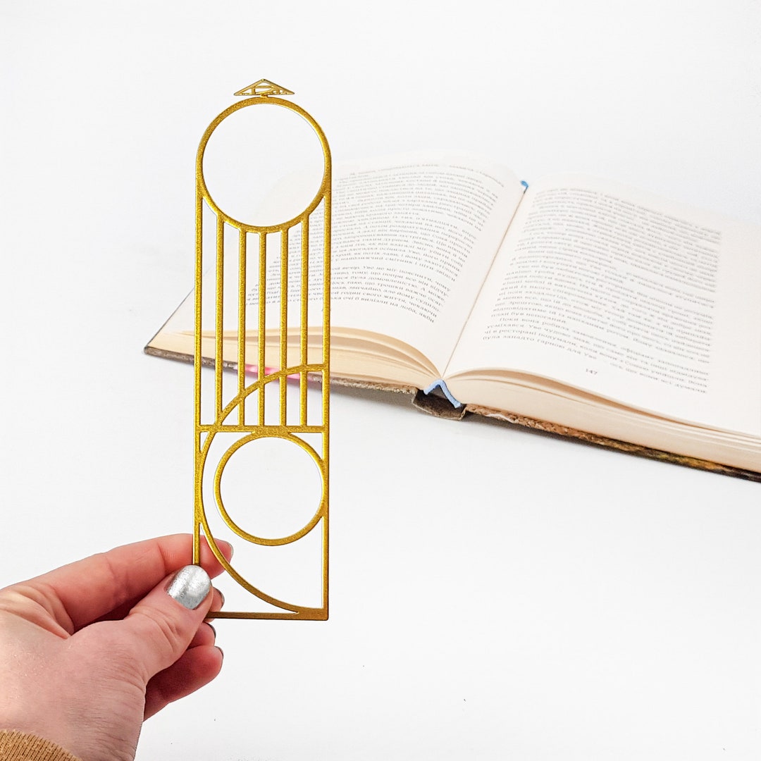 Golden Bookmark Bauhaus Geometry Inspired, Small Personalized Bookish ...