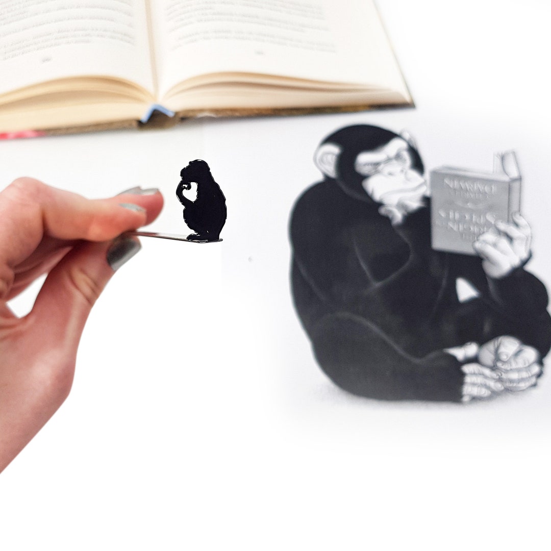 Bookmark Monkey the Thinker, Small Personalized Bookish Gift for Chimp ...
