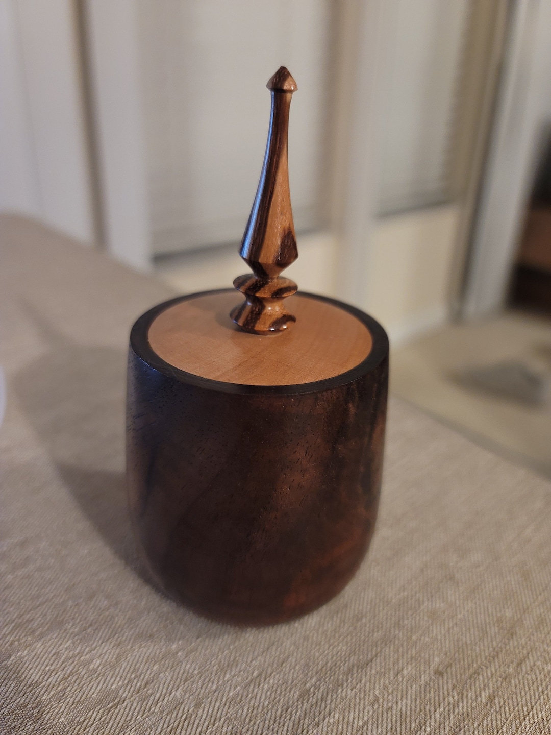 Claro Walnut Round Box With Maple Lid and Zebrawood Finial, Fancy ...
