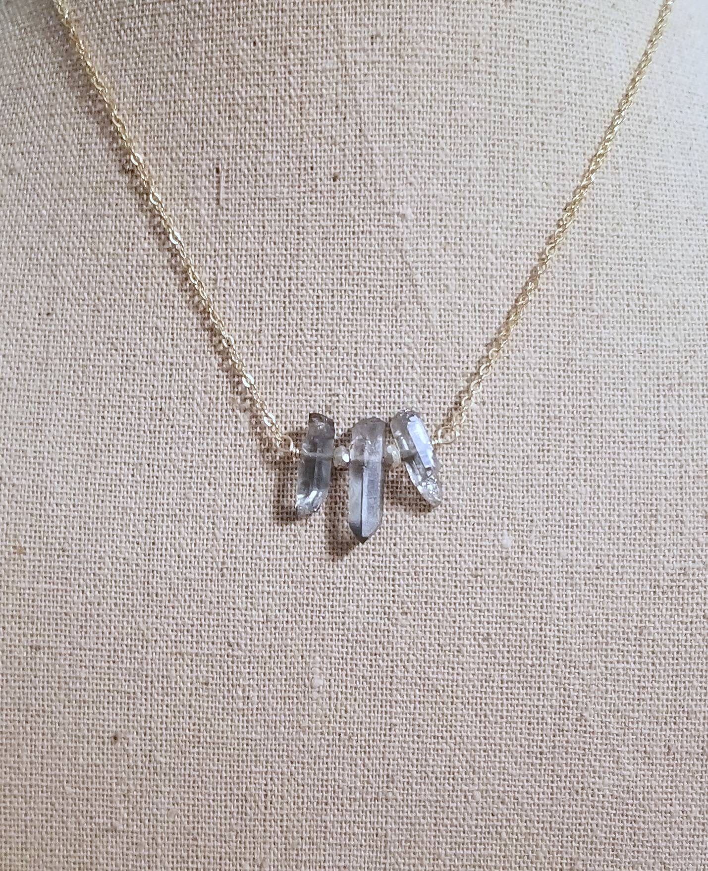 Gray Quartz Shards Necklace, Irregular Chipped Quartz With Silver ...