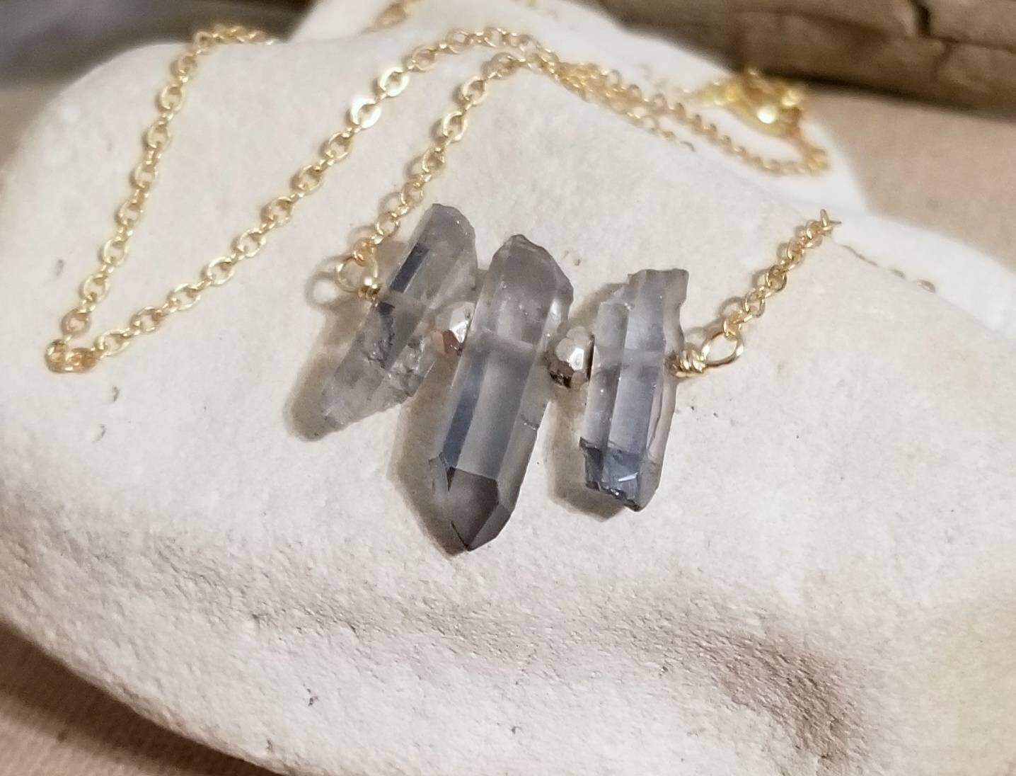 Gray Quartz Shards Necklace, Irregular Chipped Quartz With Silver ...