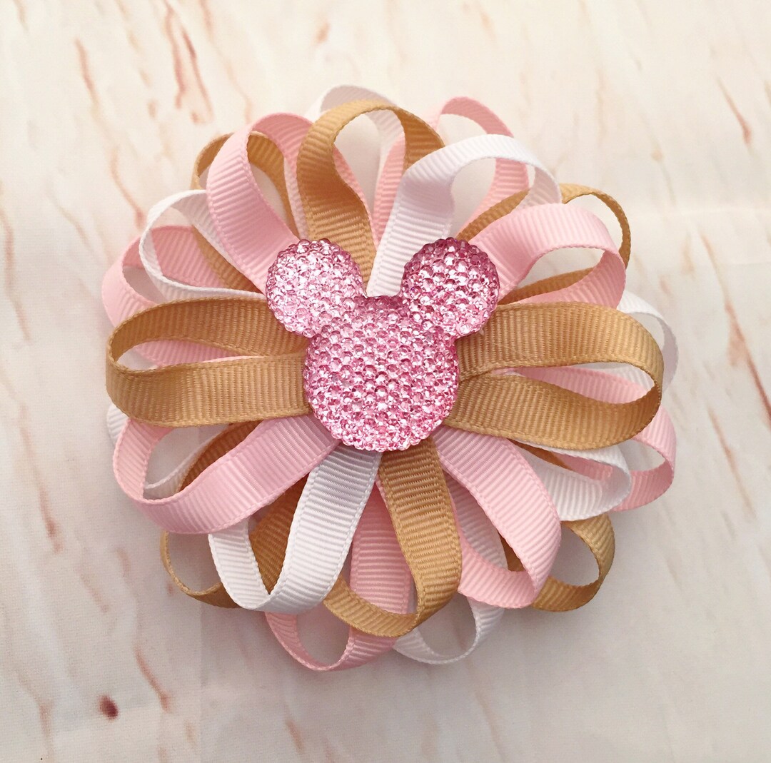 Minnie Mouse Hair Bow, Pink & Gold Minnie Hairbow, Pink Disney Hairbow ...