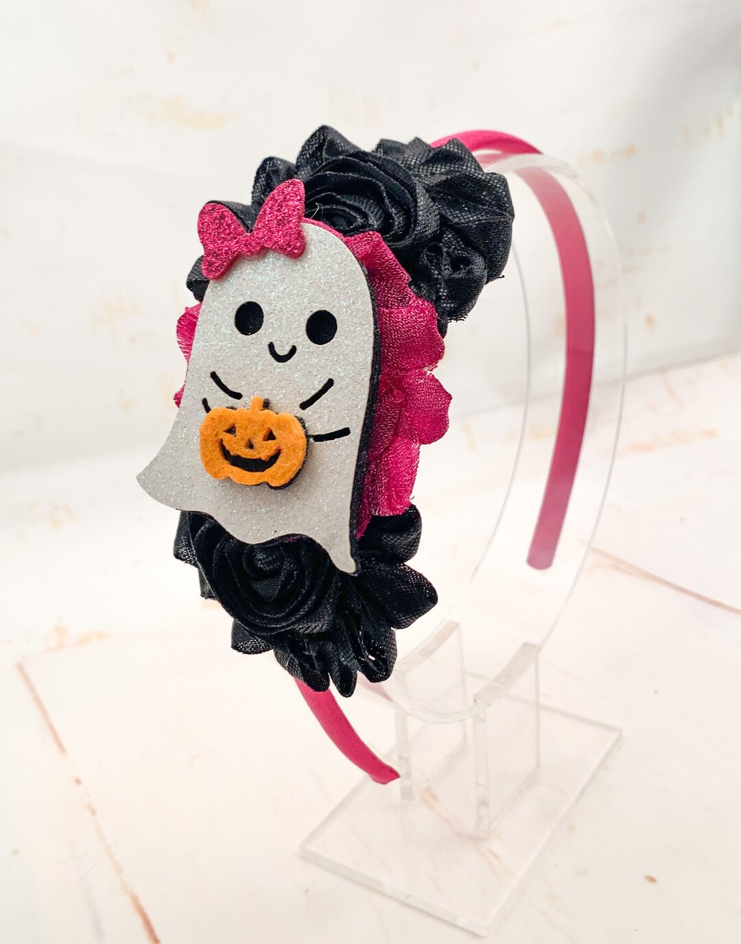 Halloween Headband, Halloween Ghost Headband, Hot Pink & Black Ghost ...
