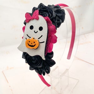Halloween Headband, Halloween Ghost Headband, Hot Pink & Black Ghost ...