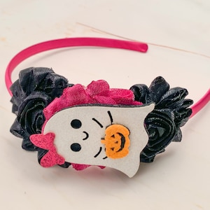 Halloween Headband, Halloween Ghost Headband, Hot Pink & Black Ghost ...