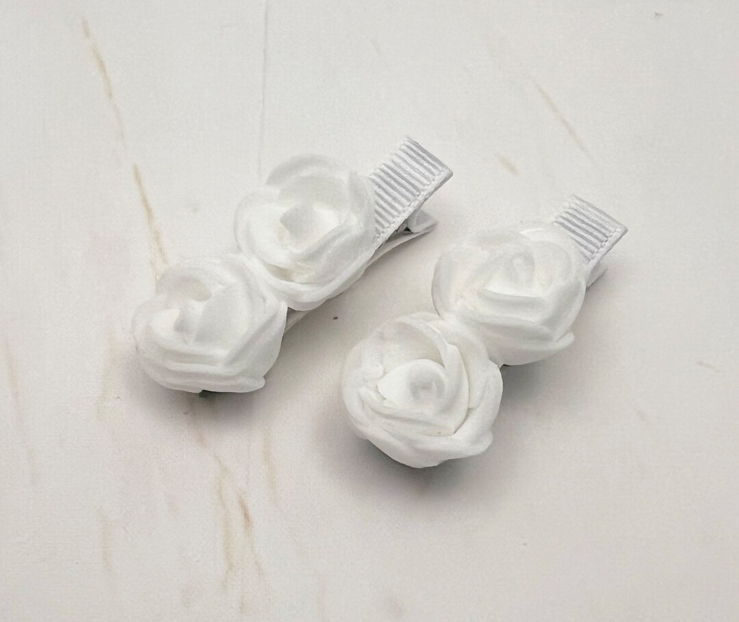 White Rose Flower Clips, White Flower Hair Clips, Rose Blossom Hair ...