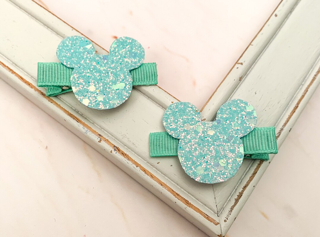 Minnie Mouse Hair Clips, Mint Green Glitter Minnie Mouse Clips, Disney ...