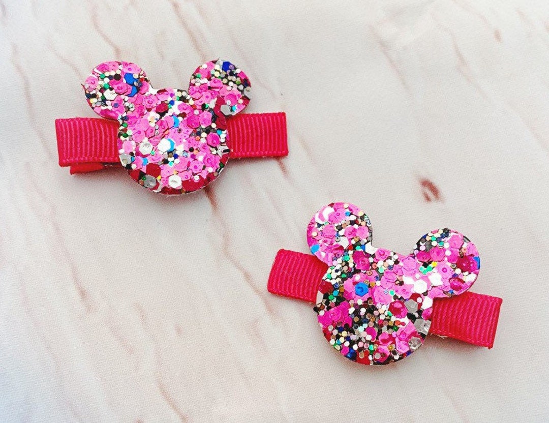 Minnie Mouse Hair Clips, Hot Pink Glittered Minnie Clips, Disney Hair ...