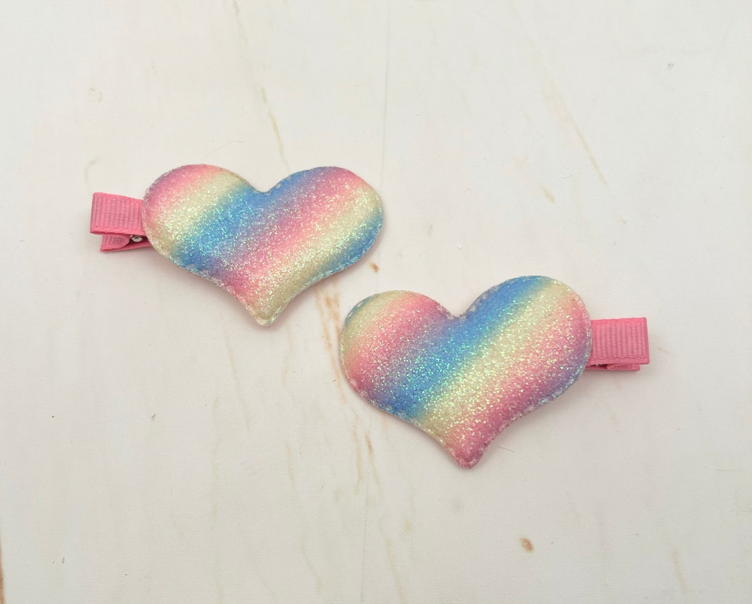 Heart Hair Clips, Rainbow Heart Hair Clips, Pink Heart Hair Accessories ...