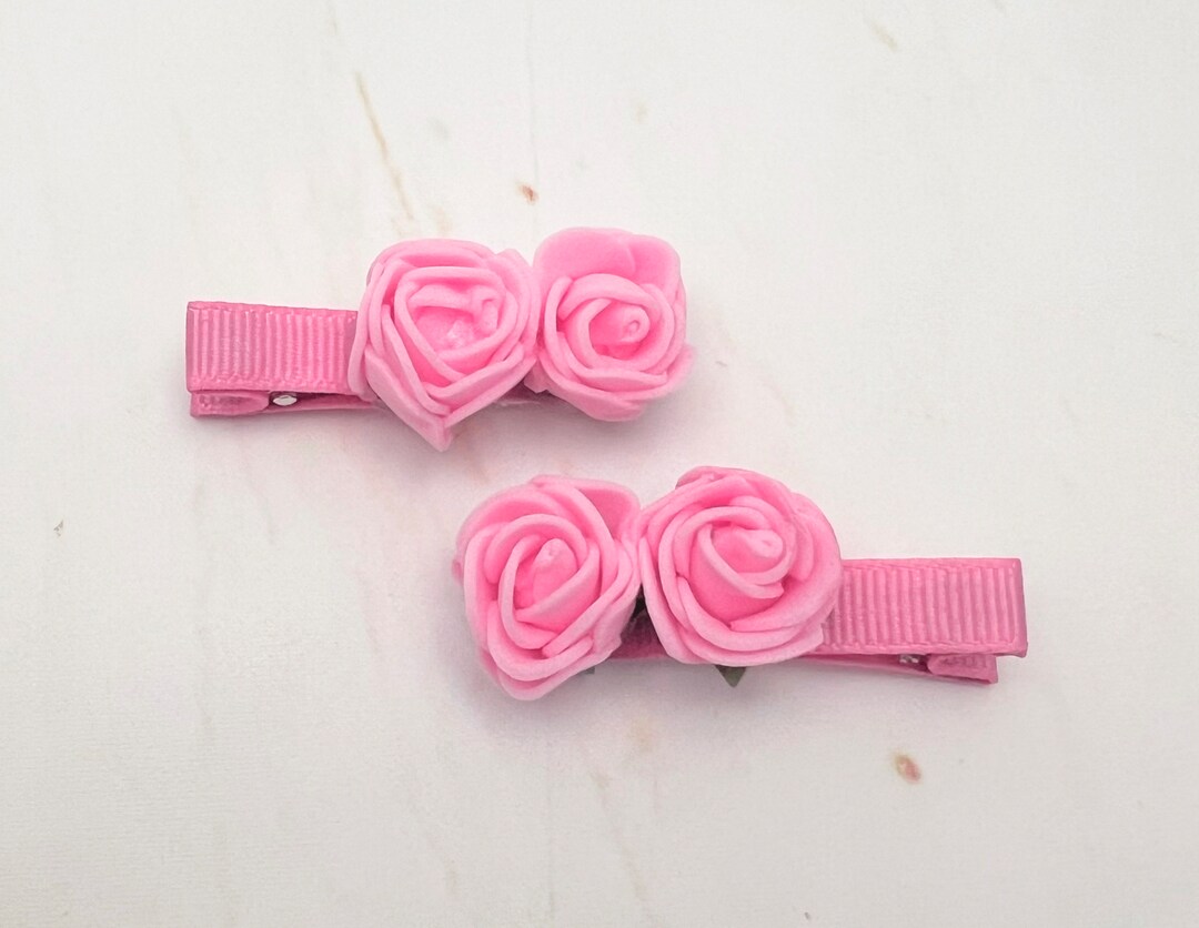 Pink Rose Flower Clips, Pink Flower Hair Clips, Rose Blossom Hair Clips ...