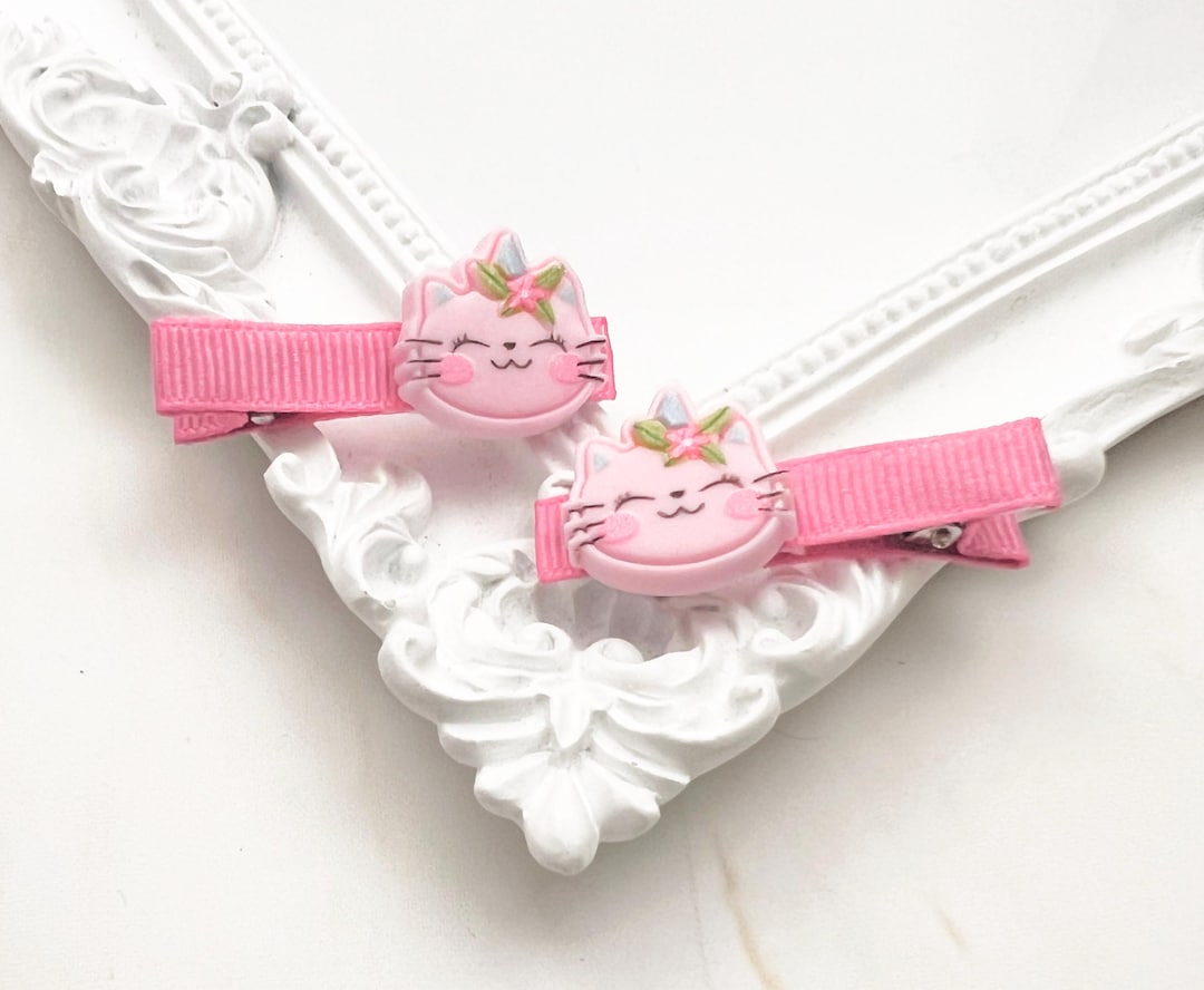Light Pink Cat Clips, Kitty Cat Hair Clips, Set of 2 Happy Cat Hair ...