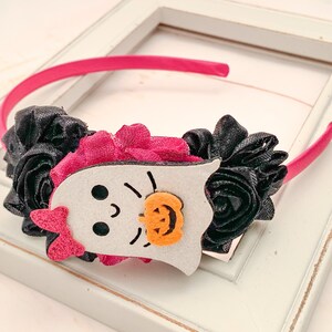 Halloween Headband, Halloween Ghost Headband, Hot Pink & Black Ghost Headband, Ghost and Pumpkin ...
