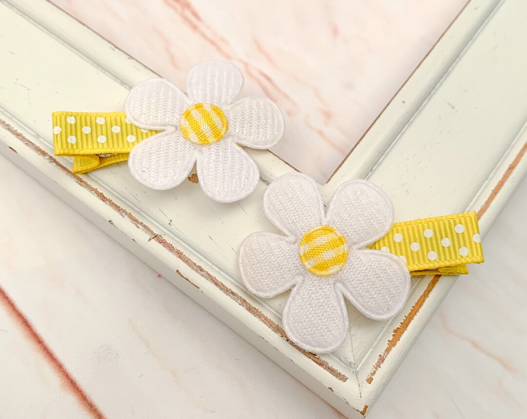 Yellow Daisy Flower Clips, Yellow & White Daisy Flower Hair Clips ...