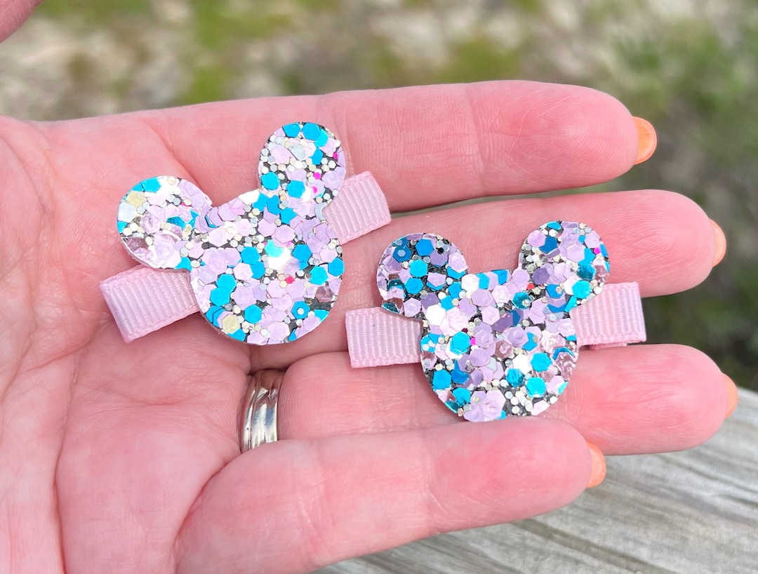 Minnie Mouse Hair Clips, Pink and Blue Glitter Minnie Hair Clips, Pink ...