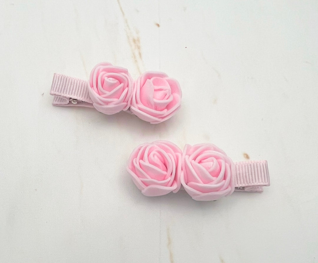 Light Pink Rose Flower Clips, Pink Flower Hair Clips, Rose Blossom Hair ...