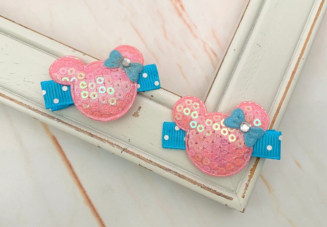 Minnie Mouse Hair Clips, Pink & Blue Minnie Hair Clips, Disney Hair ...