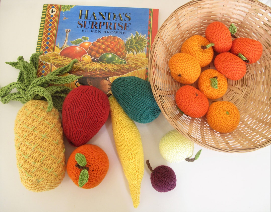 Hand Knitted Handa's Surprise Toy Fruit Set With Basket & - Etsy