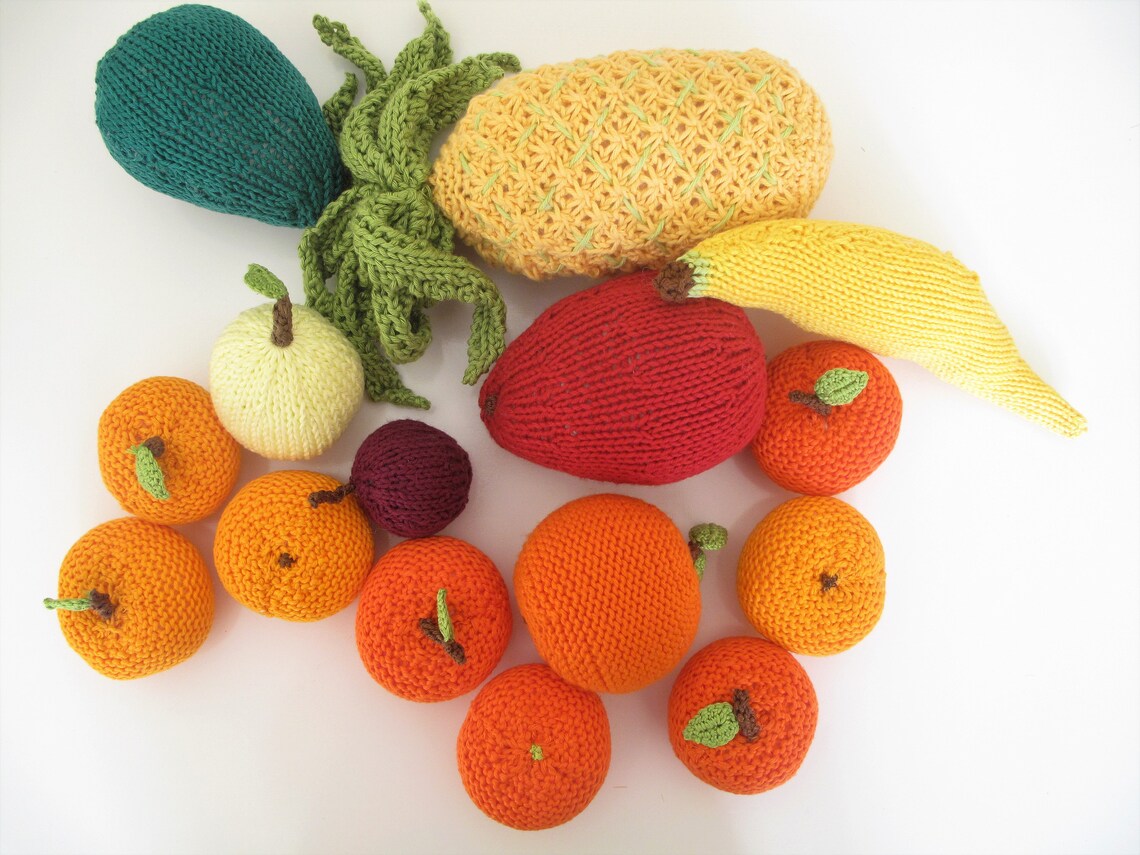 Hand knitted Handa's Surprise Toy Fruit Set with Basket & | Etsy