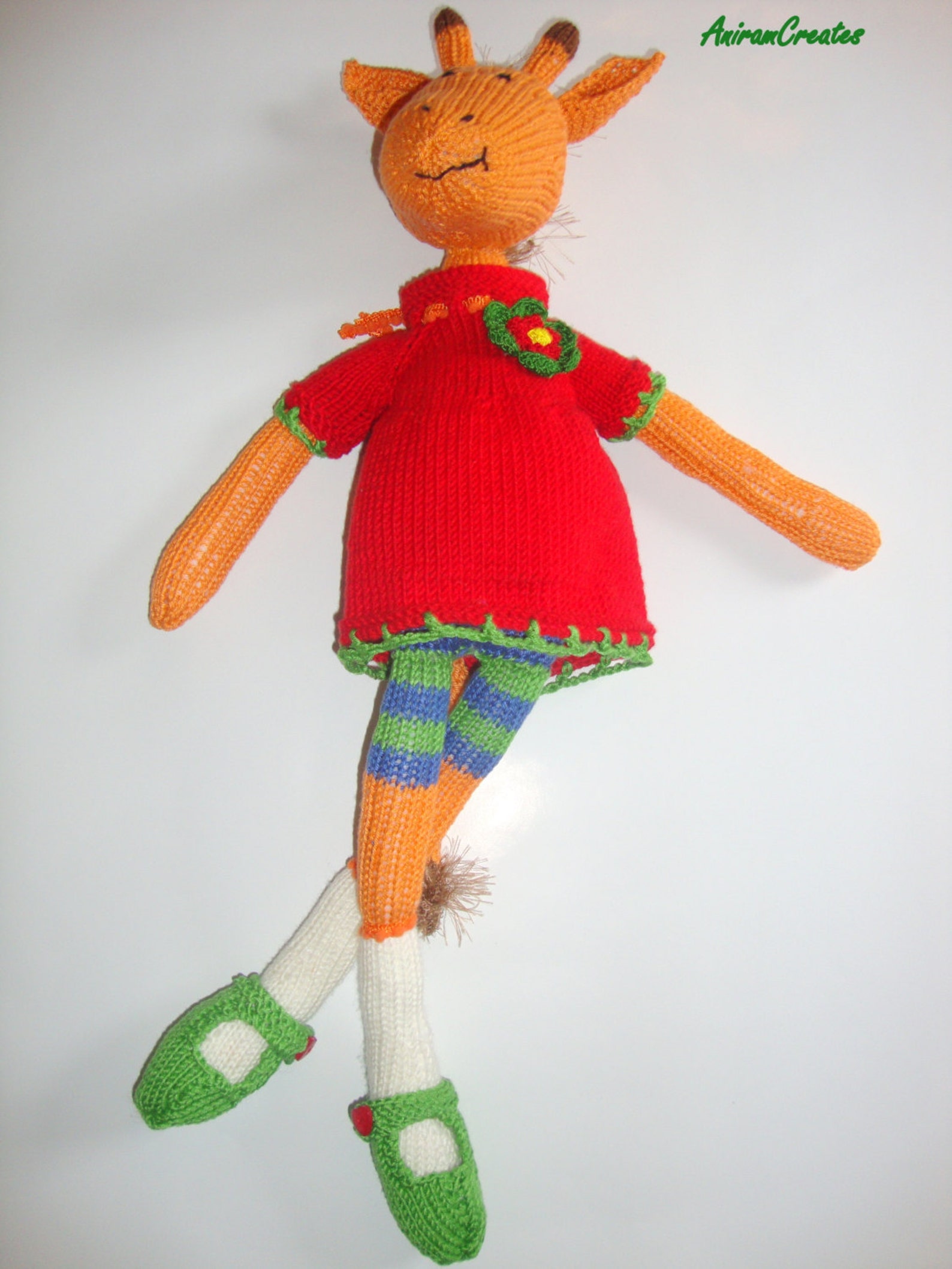 Sam the Hand Knitted Cotton Striped Dressed Giraffe Soft Toy - Etsy