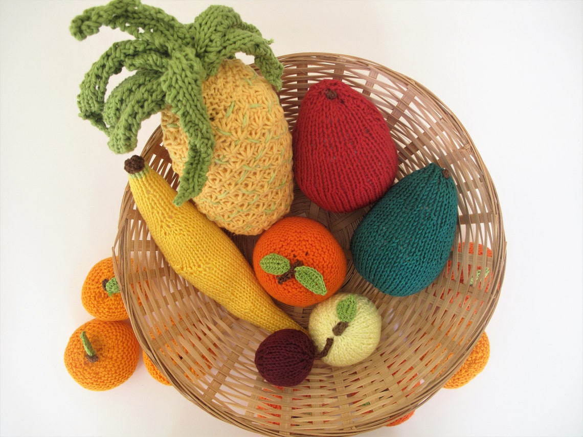 Hand knitted Handa's Surprise Toy Fruit Set with Basket & | Etsy