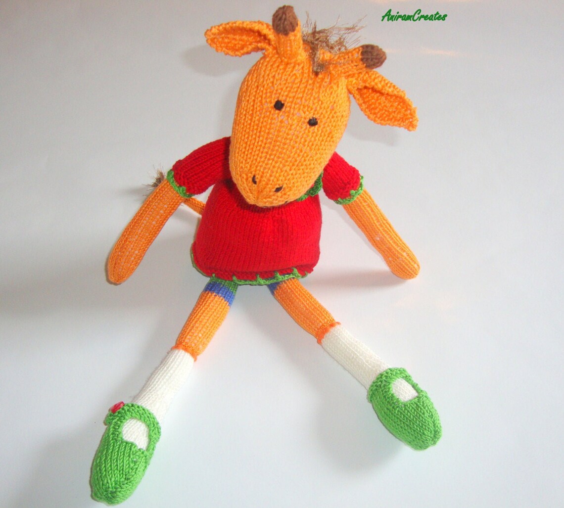 Sam the Hand Knitted Cotton Striped Dressed Giraffe Soft Toy - Etsy