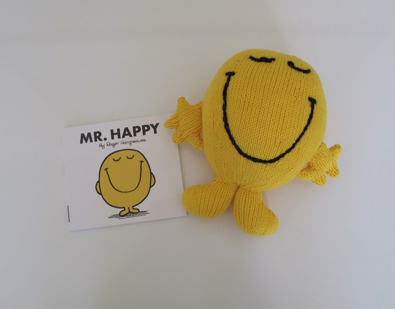 Hand Knitted Mr Happy Soft Toy With Paperback Story Book | Etsy