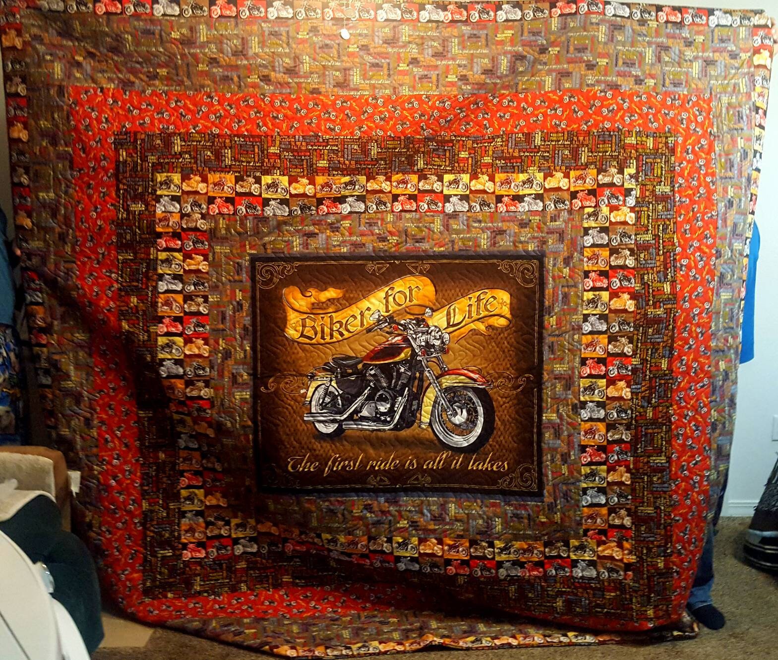 Biker For Life King size motorcycle quilt. Custom designed | Etsy