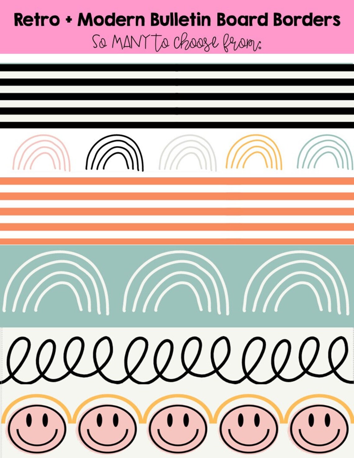 Retro Modern Bulletin Board Borders - Etsy