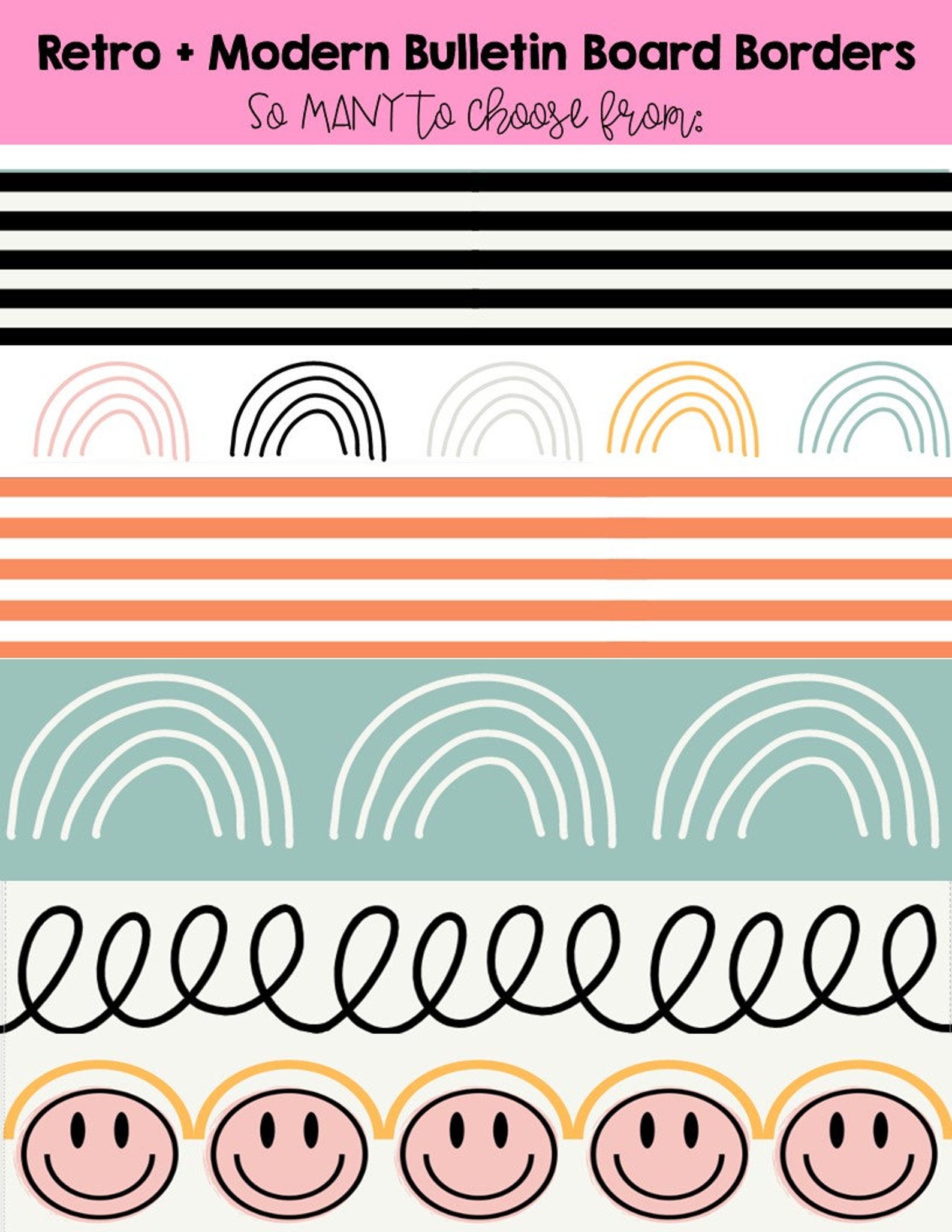 Retro Modern Bulletin Board Borders - Etsy