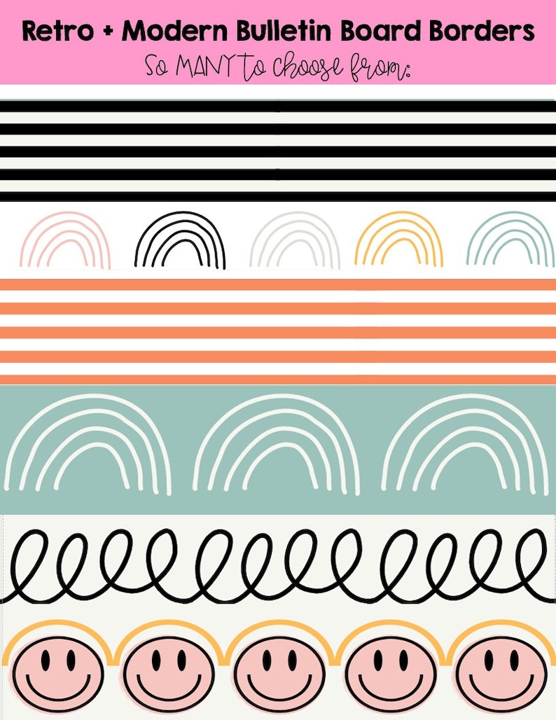 Retro Modern Bulletin Board Borders - Etsy