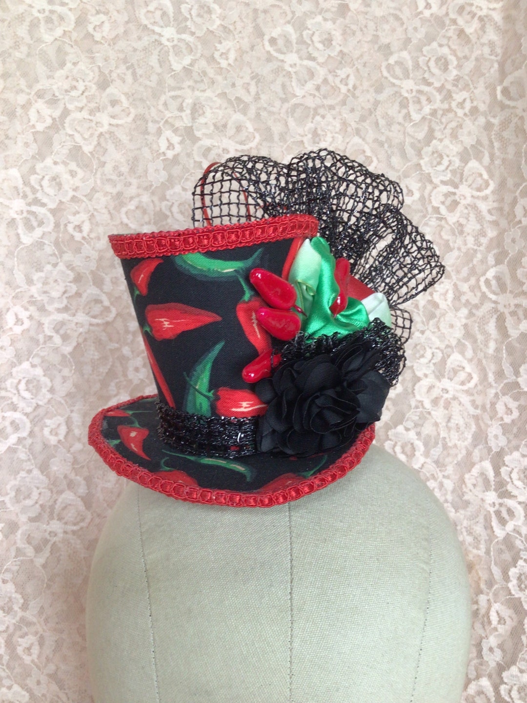 Mini Top Hat Red Hot Chili Fascinator Headpiece Chile Rojo Cosplay ...