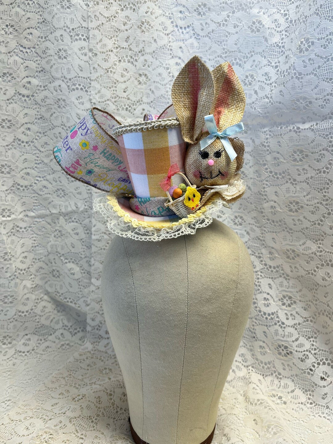 Mini Top Hat Fascinator Headpiece Headband Easter Bunny Ears Egg Hunt ...