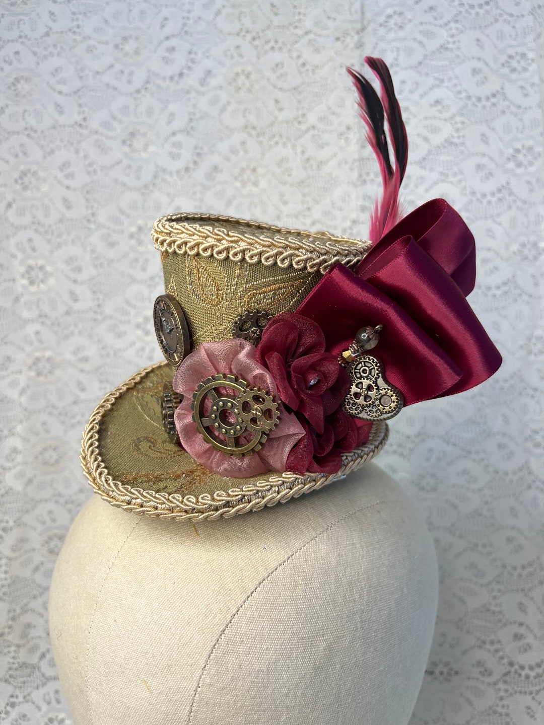 Mini Top Hat Fascinator Steampunk Victorian Boho Headpiece Gears ...