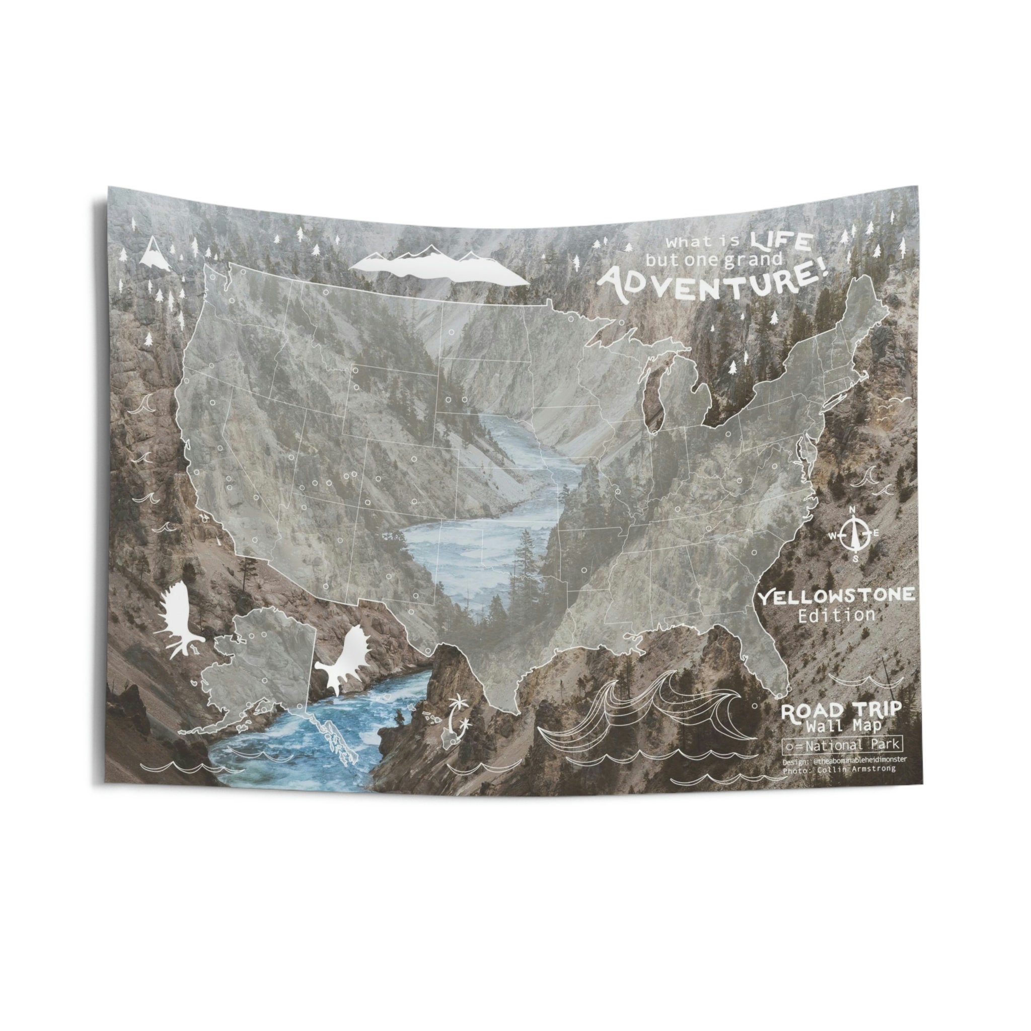 Yellowstone Edition Whimsical Wall Map for Pins and Buttons - Etsy