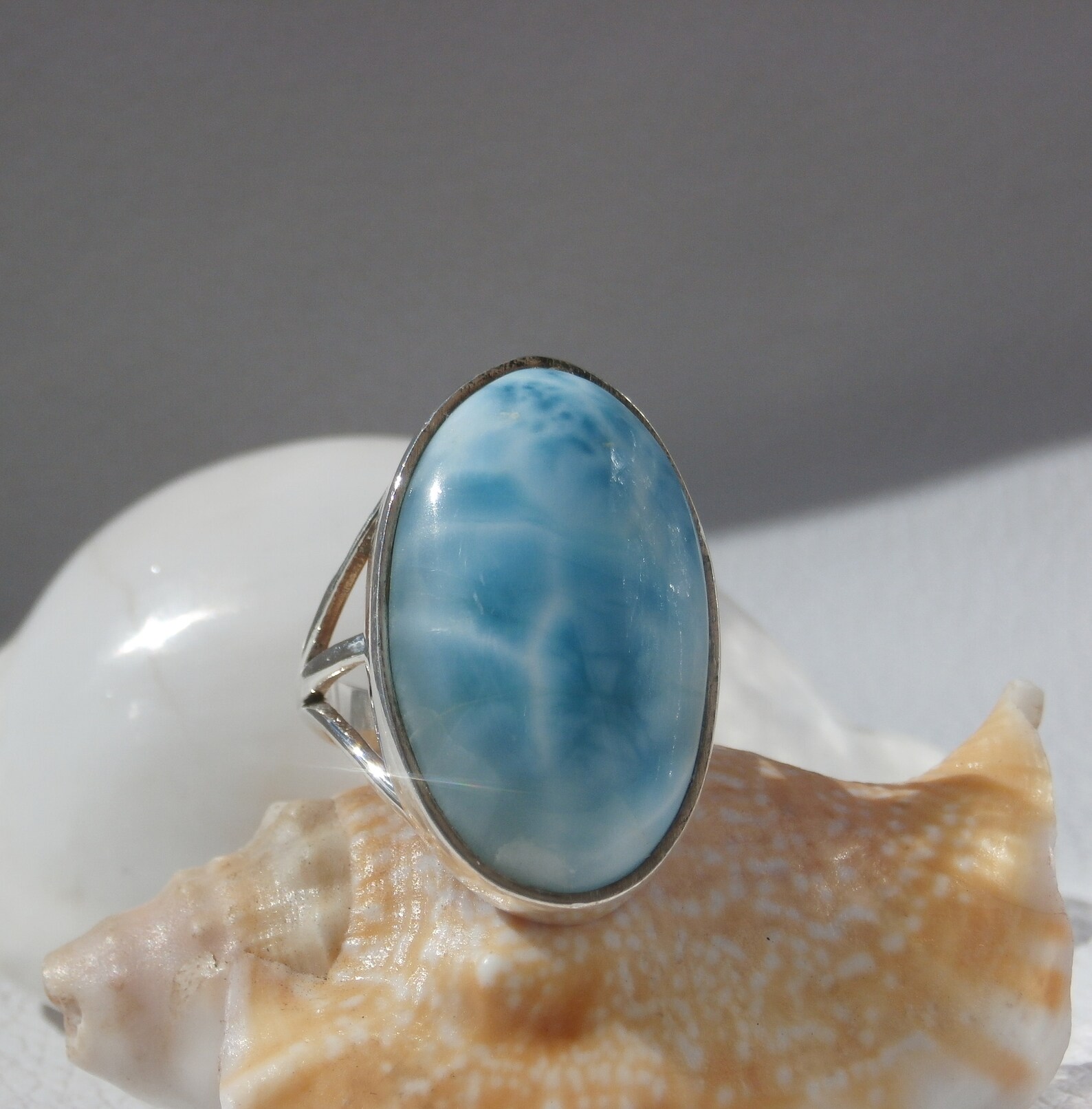 Larimar Oval Ring Handmade In Sterling Silver 925 | Etsy