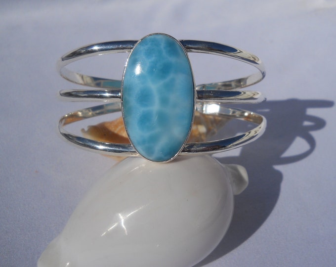 Marbled Larimar Bangle Bracelet Handmade in Sterling Silver - Etsy