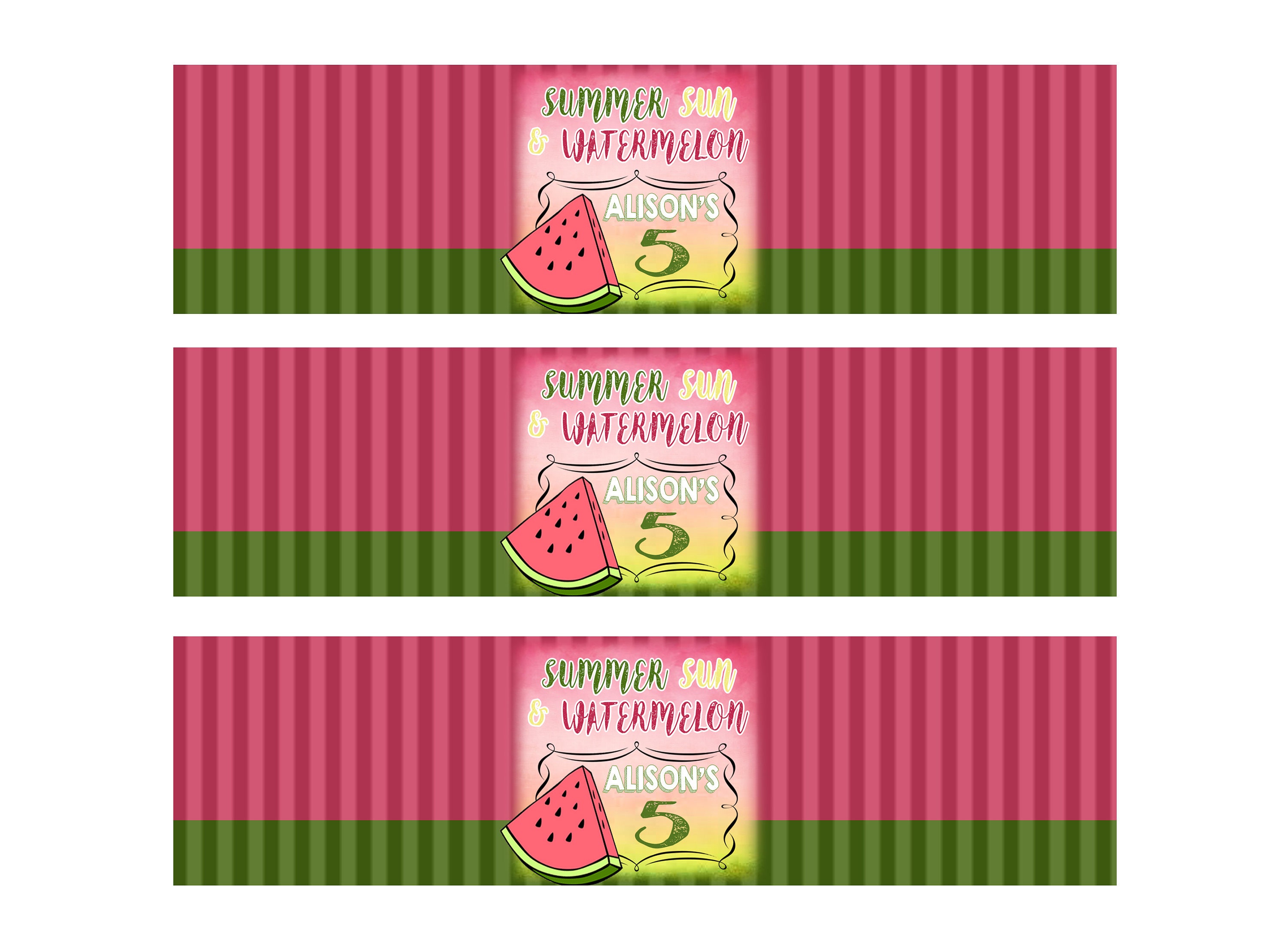 Watermelon Summer Theme Birthday Party Digital Water Bottle Label - Etsy